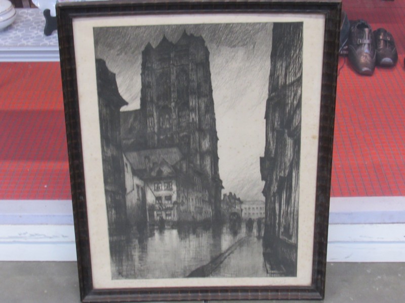 Tekening (M. Lutenberg?) Sint-Jacobs te Antwerpen, gesigneerd ...