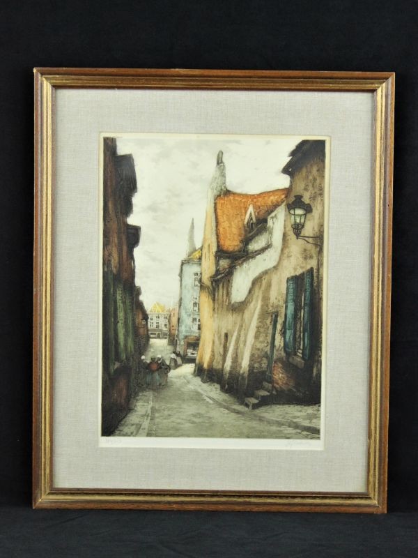 Jef Codron kleurenlitho - kandelaarsstraat Brussel - Kringwinkel