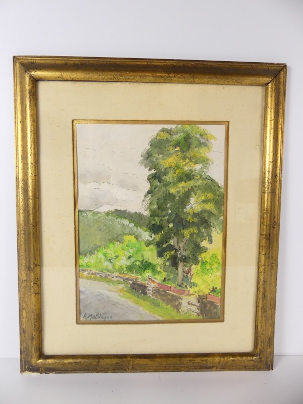 Agnie Maldague – Ardens landschap – olieverf op papier - Kringwinkel