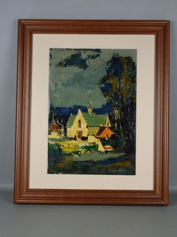 Schilderij - Frans Van Steen - De witte kerk in het dorp - Kringwinkel