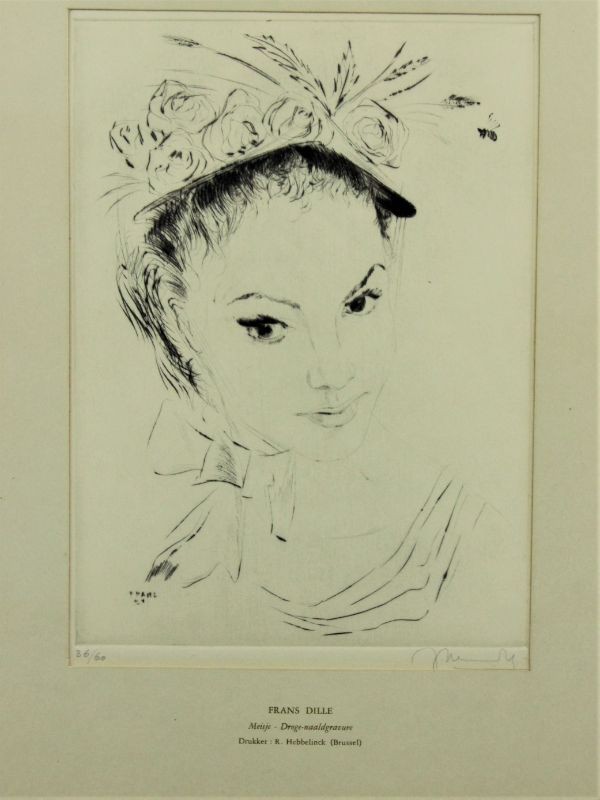 Frans Dille - Meisje - Droge naaldgravure - Kringwinkel