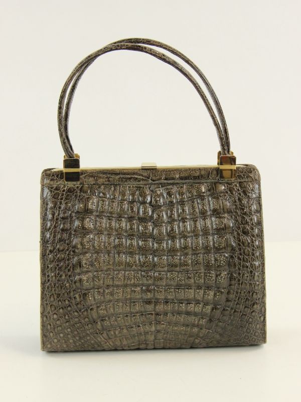 Knappe, lederen vintage handtas croco - Kringwinkel