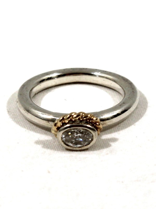 925 Zilveren Ring met Steentje B - Kringwinkel