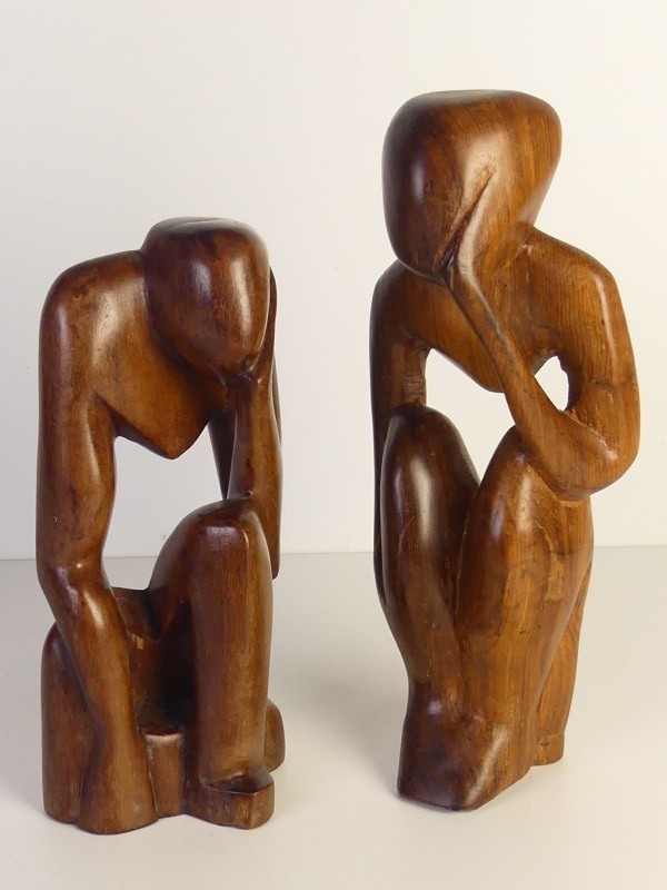2 Vintage houten abstracte beelden - Kringwinkel