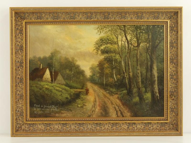 Groot schilderij met boslandschap (1914) - gesigneerd - Kringwinkel