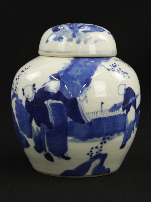 Oude, Chinese gemberpot met blauw-witte beschildering - Kringwinkel