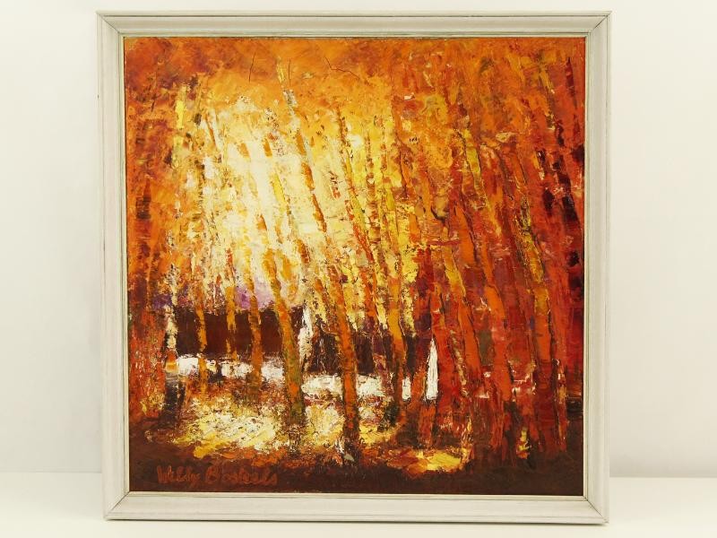 Schilderij met warm bostafereel - Willy Bosteels (°1933) - Kringwinkel