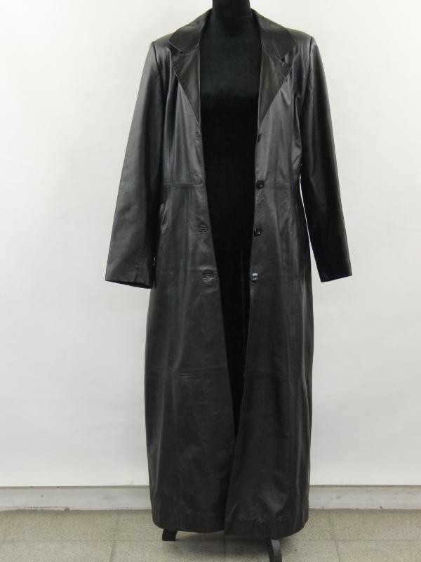 Lange zwarte leren jas gemerkt Tolga leather collection - Kringwinkel