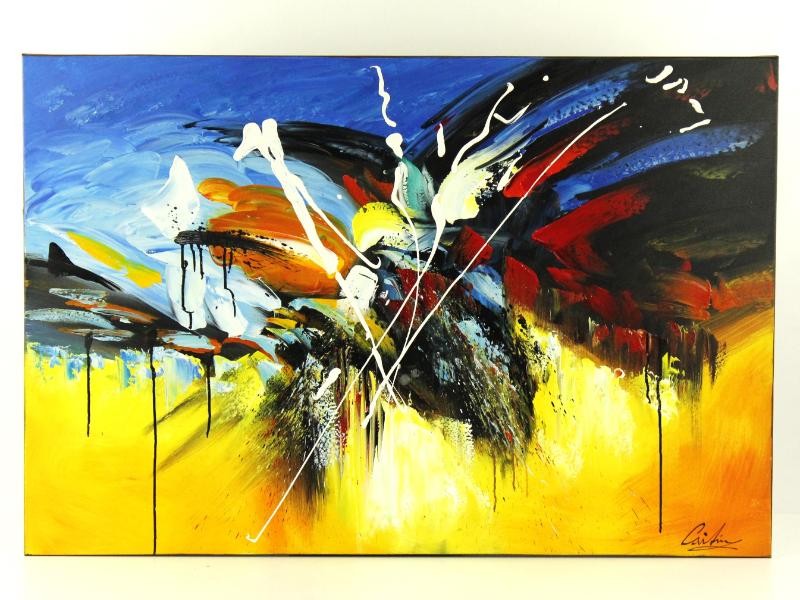XL John Cailing 'Explosie' | Abstract olieverf op canvas - Kringwinkel