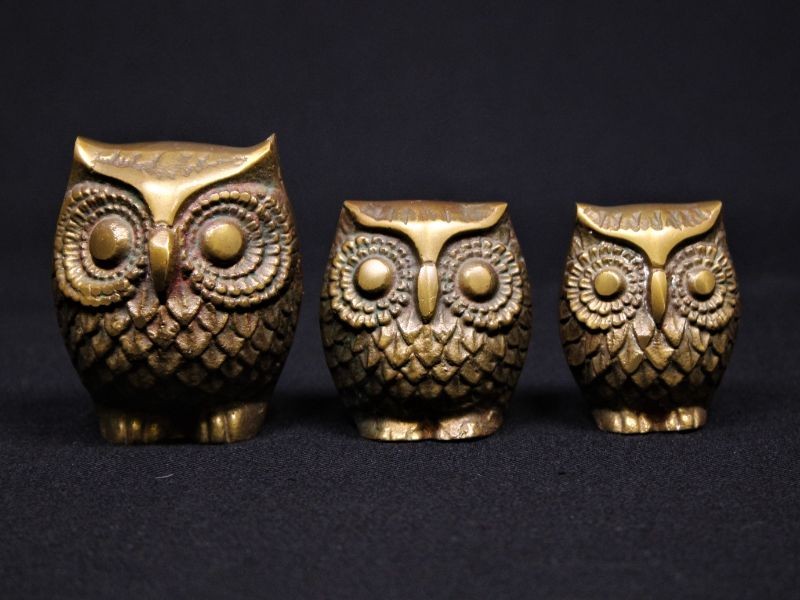 Vintage, 3 messing uilen - Kringwinkel