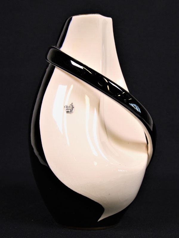 Klein vaasje zwart-wit - Plateel Gouda Holland - Kringwinkel