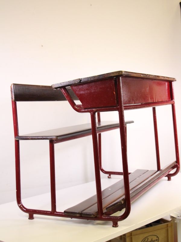 Grote, vintage dubbele lessenaar metaal en hout - Kringwinkel