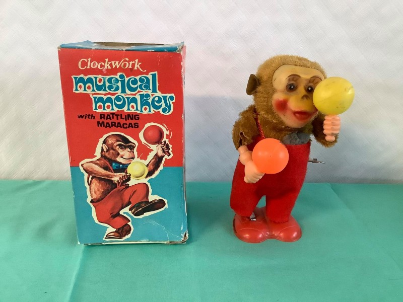 Vintage speelgoed: Clockwork Musical Monkey - Kringwinkel