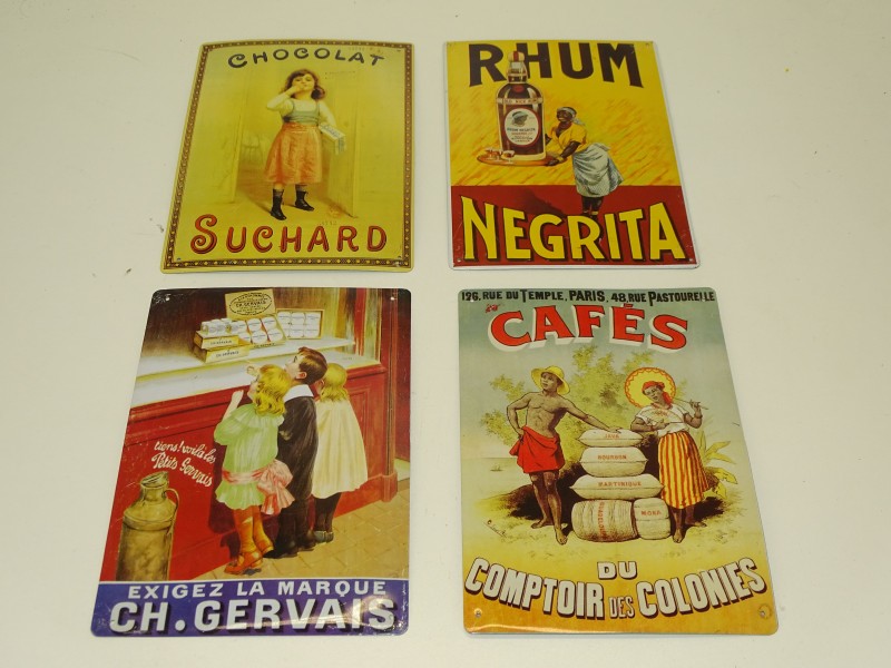 4 Metalen Reclame Bordjes: 3 x Cartexpo + 1 x Editions Clouet, 2001 ...