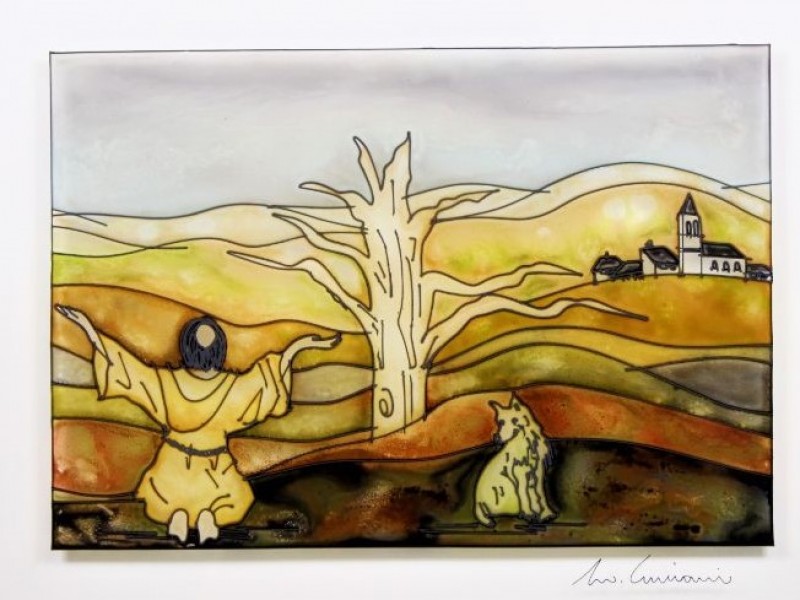 Massimo Cruciani Schilderij op glas 1997 Franciscus van Assisi ...